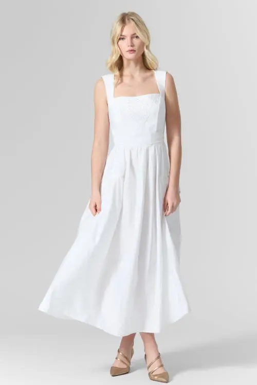LE FAFO Belted Embroidered Taffeta Midi Dress