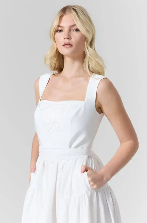 LE FAFO Belted Embroidered Taffeta Midi Dress