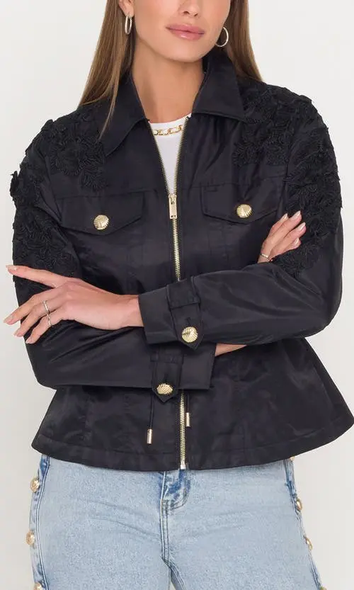 Generation Love Lace Combo Parka With Drawstring Waist And Gold Accents