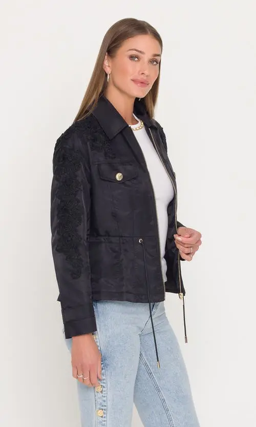 Generation Love Lace Combo Parka With Drawstring Waist And Gold Accents