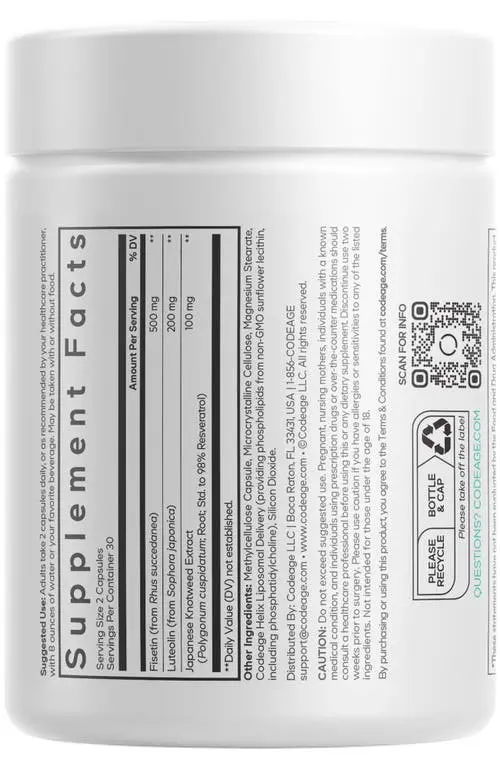 CODEAGE Liposomal Fisetin 500mg, Resveratrol, Luteolin