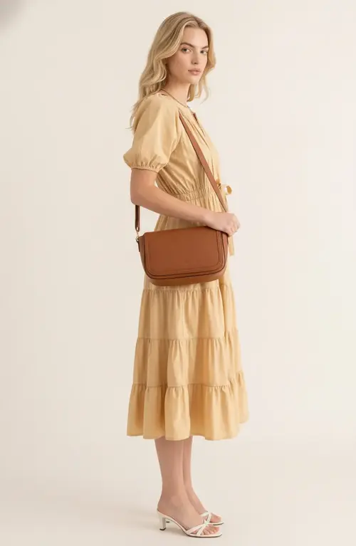 MODENAIRE Tiered Puff Sleeve Midi Dress