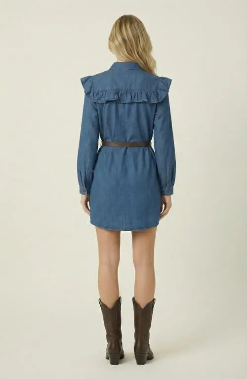 MODENAIRE Denim Ruffled Collar Shirt Dress