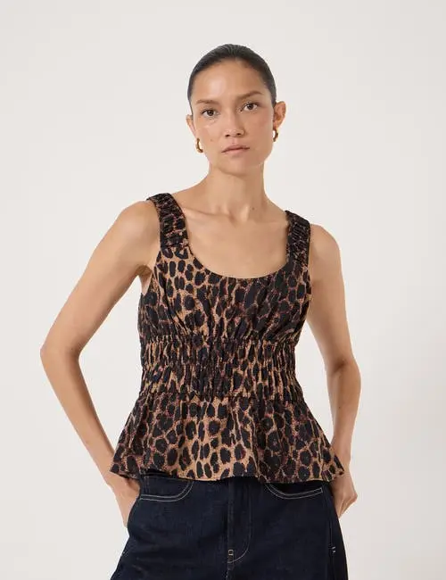 HUSH Air Flow Gathered Straps Top - Soft Leopard