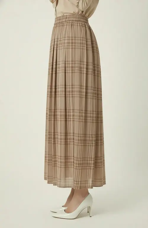 MODENAIRE Plaid Pleated Maxi Skirt
