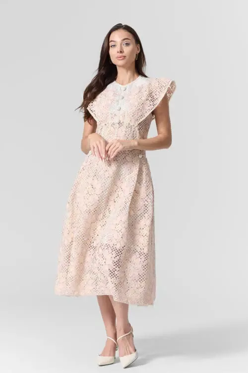LE FAFO Embroidered Lace Midi Dress