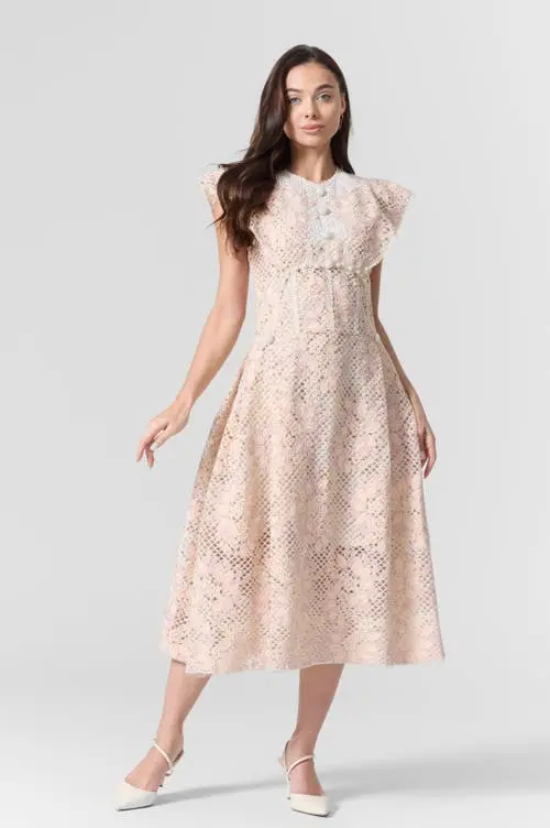 LE FAFO Embroidered Lace Midi Dress