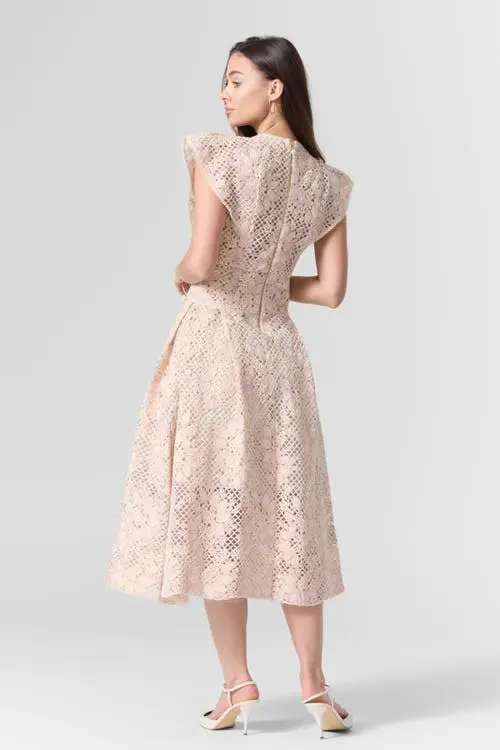 LE FAFO Embroidered Lace Midi Dress