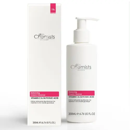 SKINCHEMISTS Balancing Vitamin C & Glycolic Acid Cream Cleanser 200ml For Acne & Blemishes - White