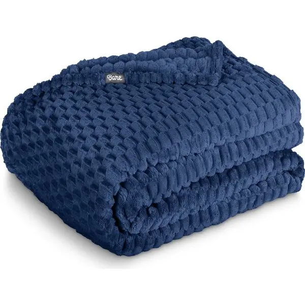 BARE HOME Waffle Microplush Fleece Blanket - Dark Blue