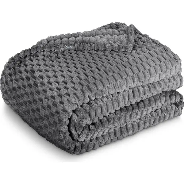 BARE HOME Waffle Microplush Fleece Blanket - Grey