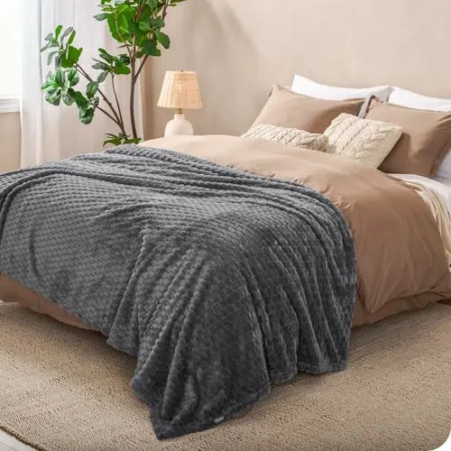 BARE HOME Waffle Microplush Fleece Blanket - Grey