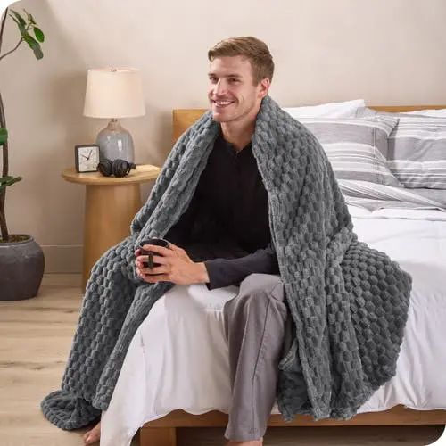 BARE HOME Waffle Microplush Fleece Blanket - Grey