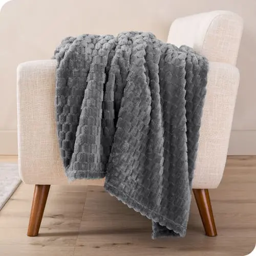 BARE HOME Waffle Microplush Fleece Blanket - Grey