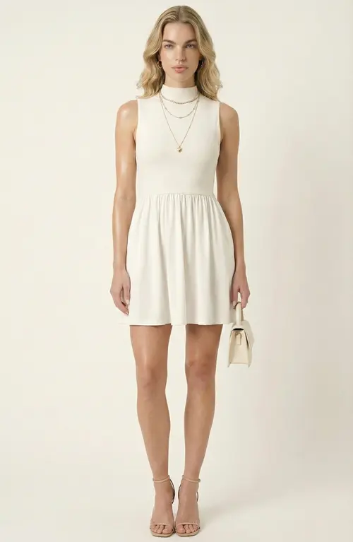 MODENAIRE Mock Neck Sleeveless Mini Dress - Ivory