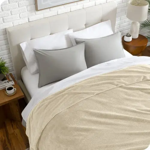 BARE HOME Chevron Microplush Fleece Throw Blanket - Oyster