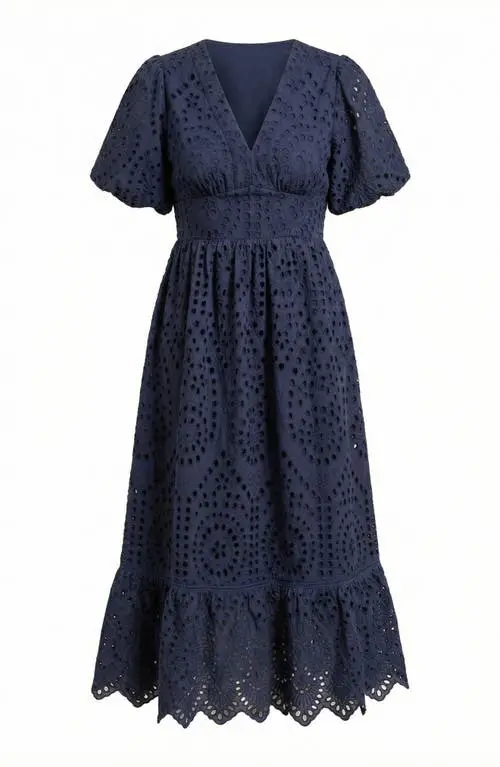 MODENAIRE Eyelet Smocked Midi Dress