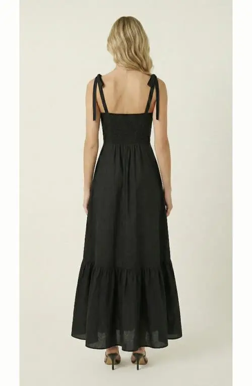 MODENAIRE Sweetheart Neck Tie Straps Maxi Dress