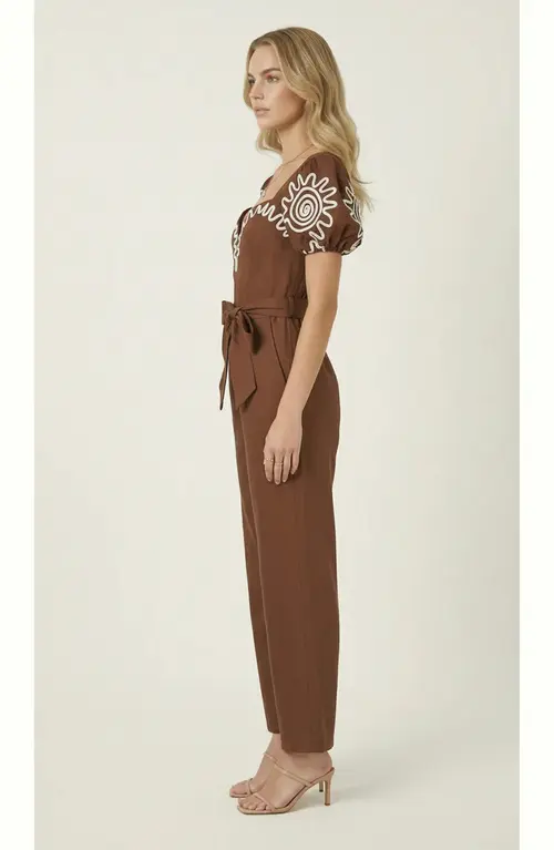 MODENAIRE Embroidered Puff Sleeve Jumpsuit
