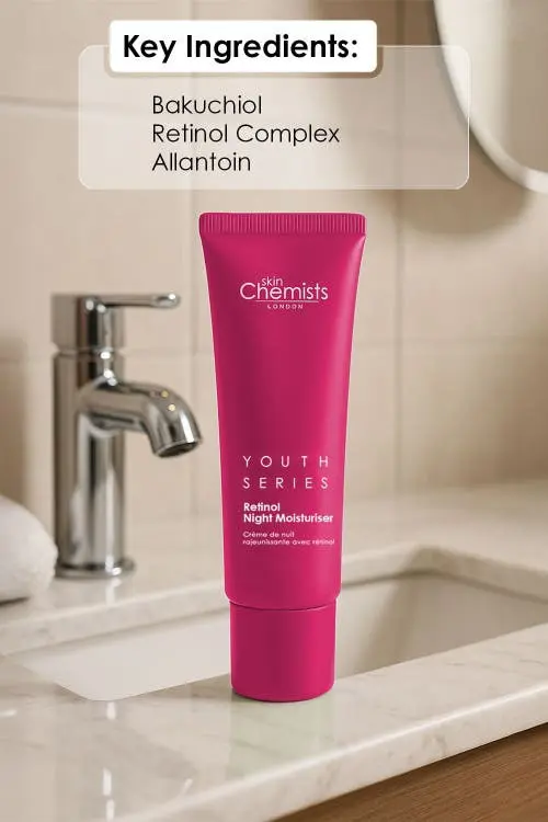 SKIN CHEMISTS Retinol Bakuchiol Anti-ageing Night Moisturiser 50ml For Fine Lines, Wrinkles