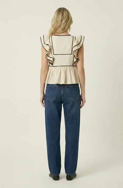 MODENAIRE Ruffle Sleeve Peplum Top