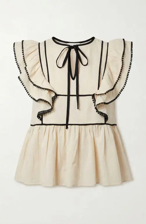 MODENAIRE Ruffle Sleeve Peplum Top
