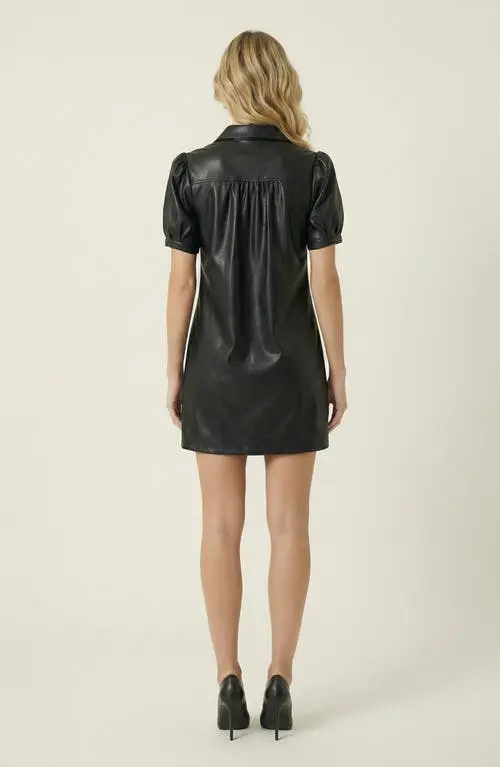 MODENAIRE Faux Leather Puff Sleeve Shirt Dress