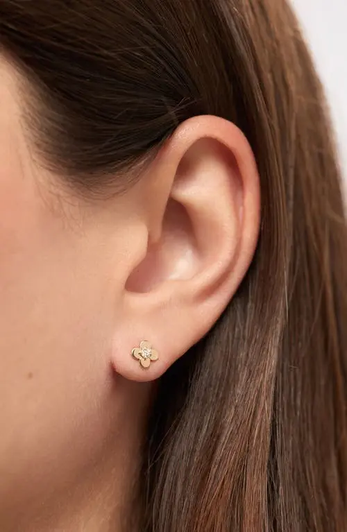 ANA LUISA Solid Yellow Gold Mini Flower Stud Earrings - Diamond