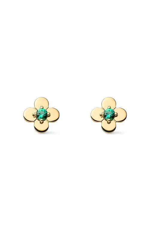 ANA LUISA Solid Yellow Goldmini Flower Studs - Emerald