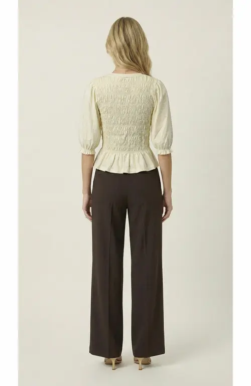 MODENAIRE Smocked Peplum Puff Sleeve Blouse - Cream