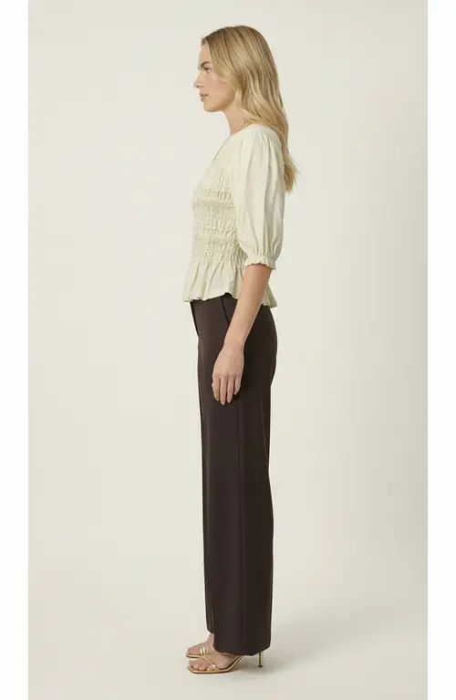 MODENAIRE Smocked Peplum Puff Sleeve Blouse - Cream