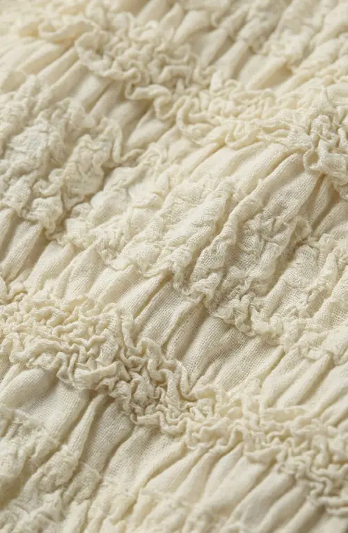 MODENAIRE Smocked Peplum Puff Sleeve Blouse - Cream
