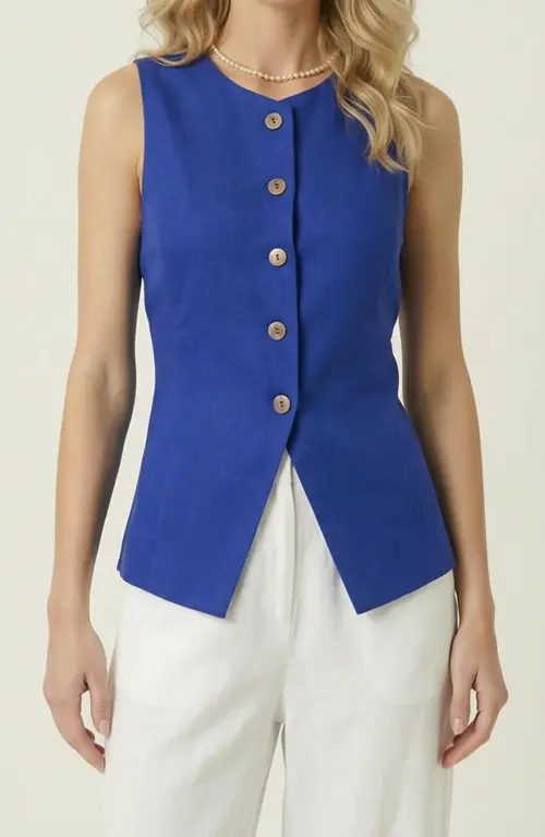 MODENAIRE Sleeveless Asymmetrical Tailored Vest - Royal Blue