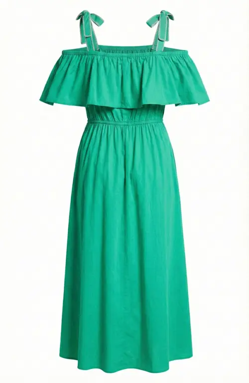 MODENAIRE Off-shoulder Ruffle Smocked Midi Dress