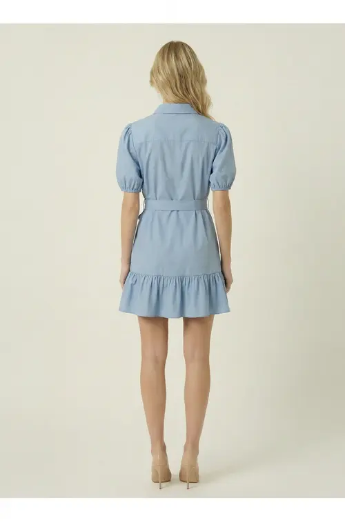 MODENAIRE Belted Button-up Mini Dress - Light Blue