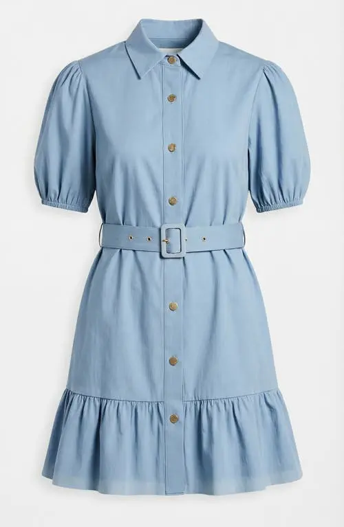 MODENAIRE Belted Button-up Mini Dress - Light Blue