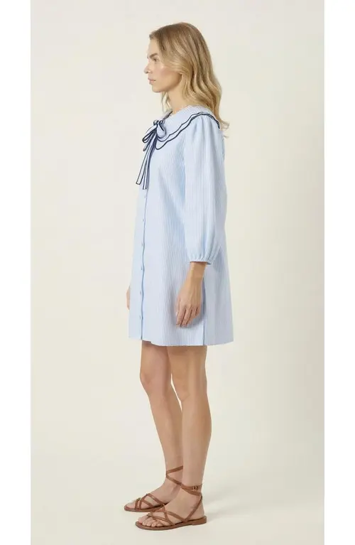 MODENAIRE Striped Shirt Dress With Scalloped Collar