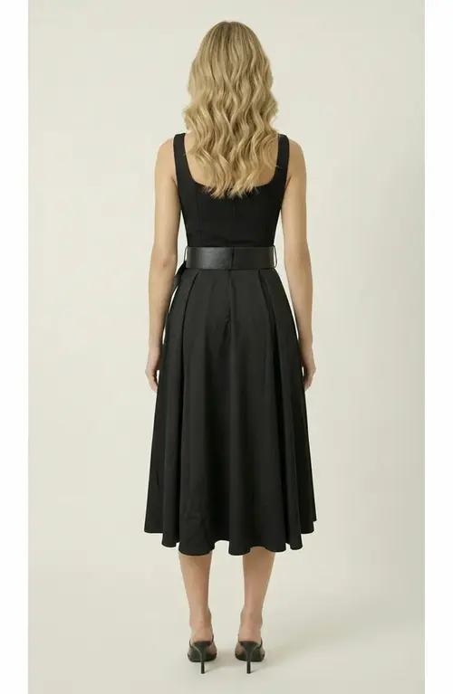 MODENAIRE Belted Scoop Neck Midi Dress