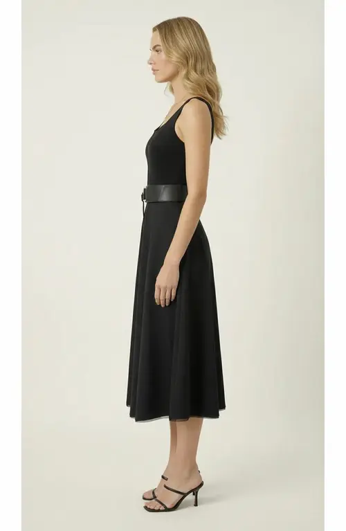 MODENAIRE Belted Scoop Neck Midi Dress