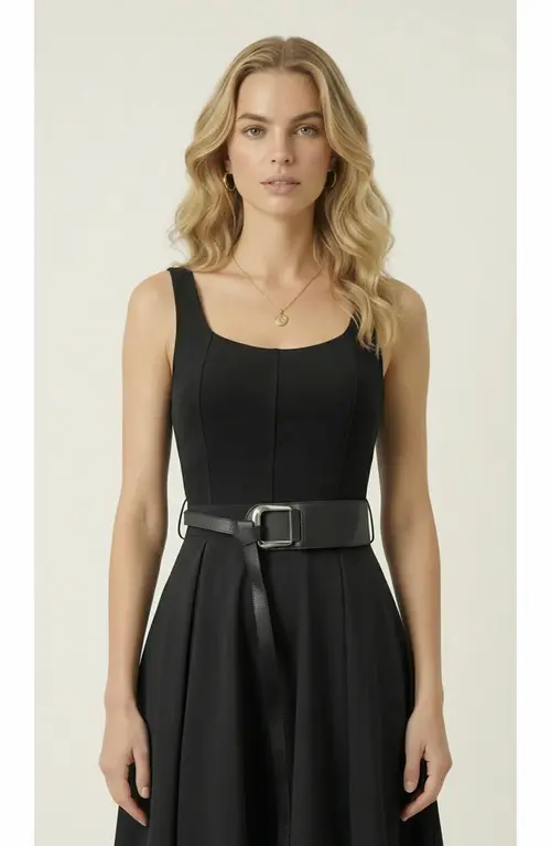 MODENAIRE Belted Scoop Neck Midi Dress