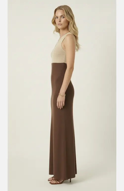 MODENAIRE Sleeveless Knit Two Tone Maxi Dress