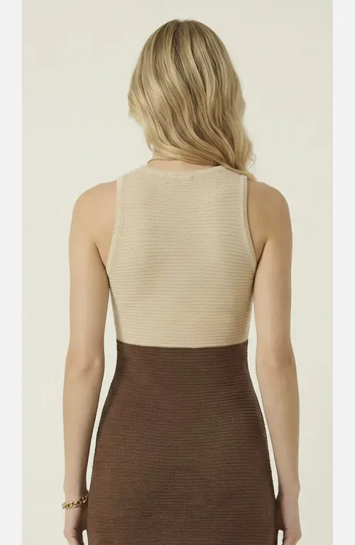MODENAIRE Sleeveless Knit Two Tone Maxi Dress