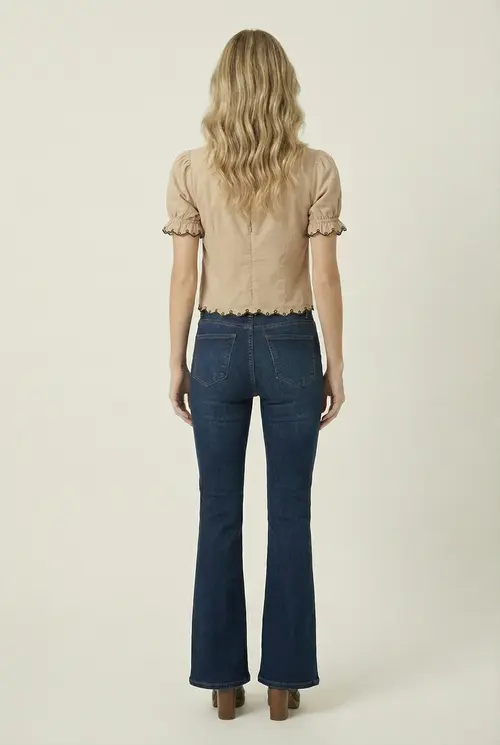 MODENAIRE Puff Sleeve Embroidered Tie-front Blouse - Beige