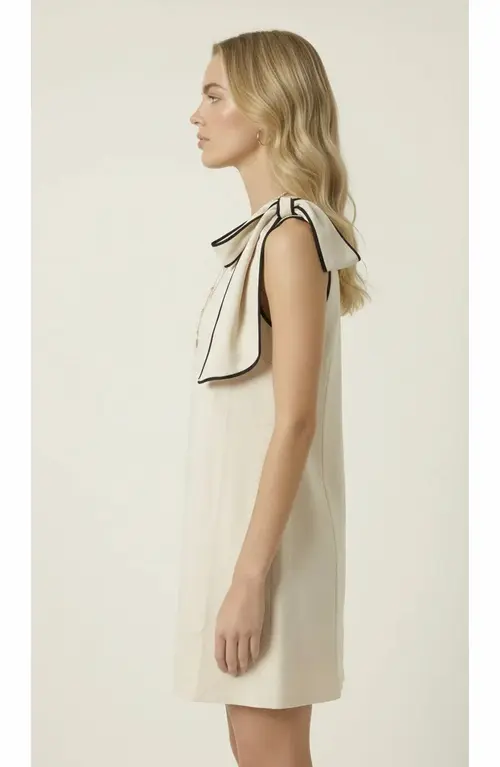 MODENAIRE Contrast Trim Bow Mini Dress