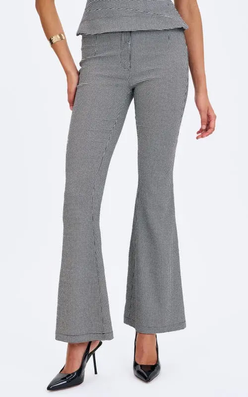 MISS CIRCLE Ulli Micro-houndstooth Flared Pants - Hounstooth Grey