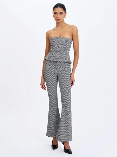 MISS CIRCLE NEW YORK Ulli Micro-houndstooth Flared Pants - Hounstooth Grey