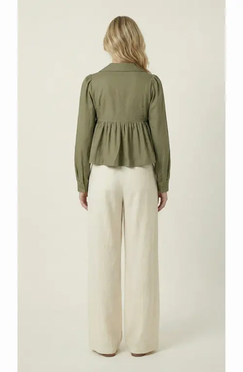 MODENAIRE Smocked Panel Tie Front Blouse