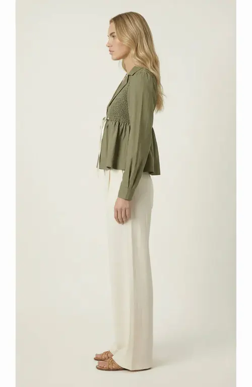 MODENAIRE Smocked Panel Tie Front Blouse