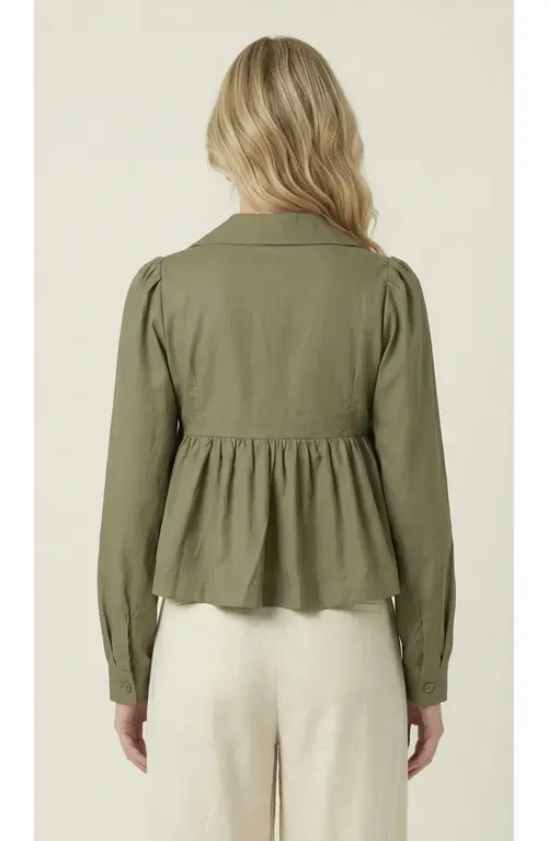 MODENAIRE Smocked Panel Tie Front Blouse