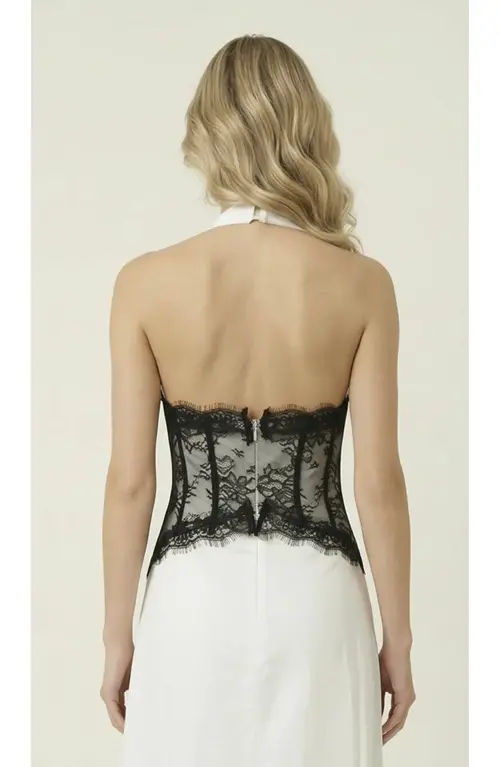 MODENAIRE Halter Lace Corset Maxi Dress